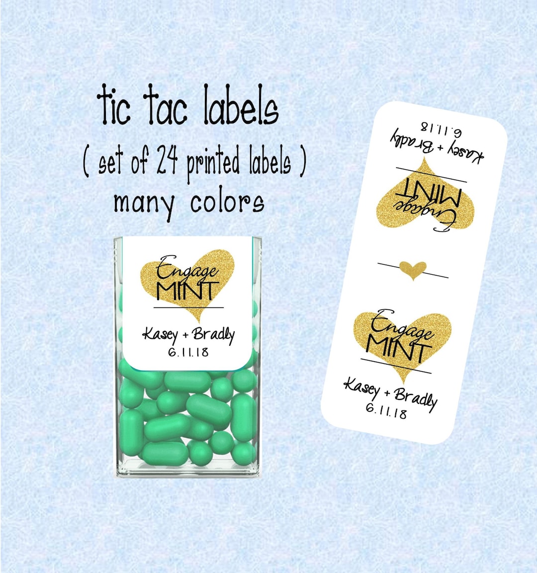 Engagement, Engage Mint Tic Tac Labels, Favors Stickers Customized Many ...