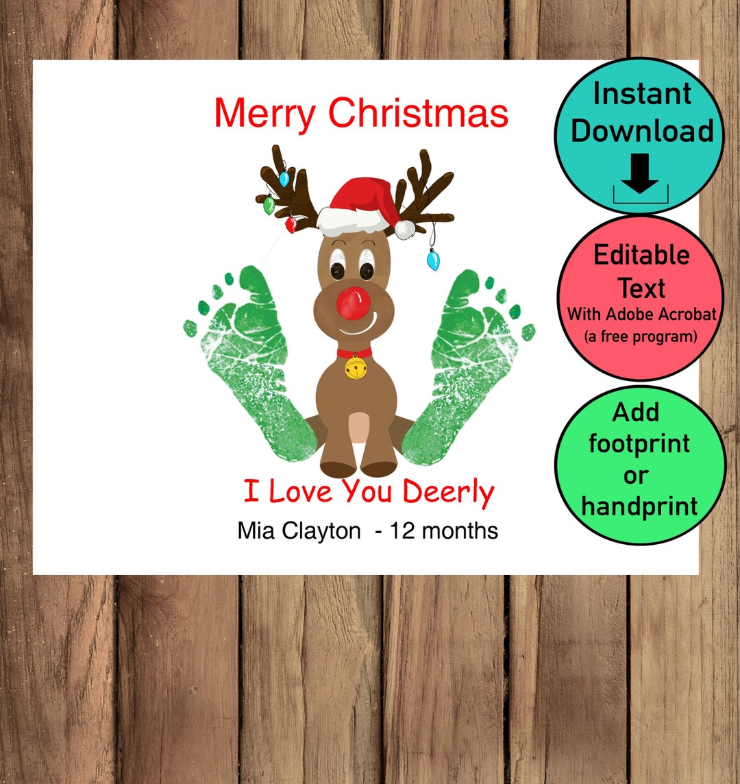 Christmas Reindeer Footprint Art, Do It Yourself - Instant Download ...