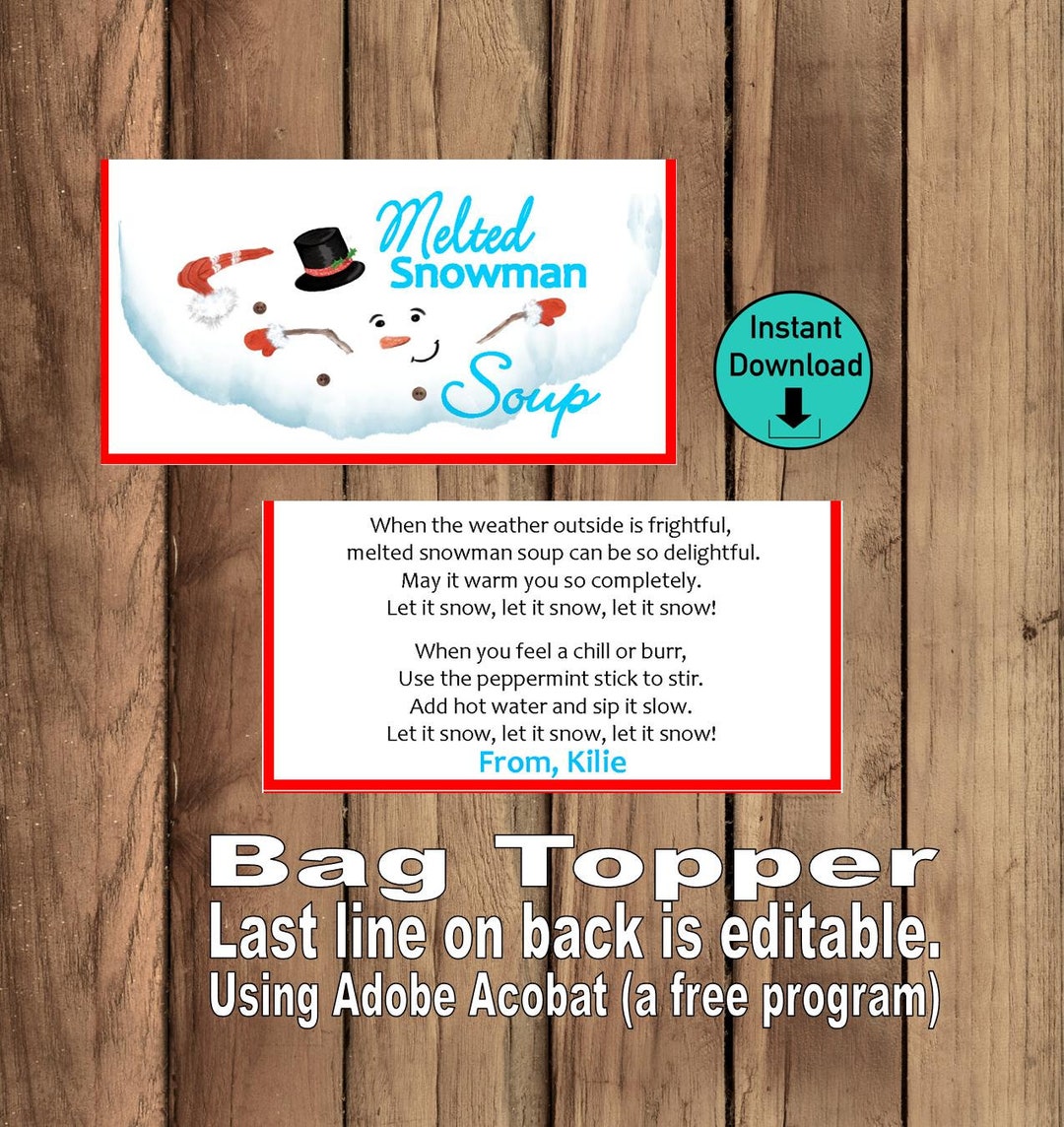 Christmas Melted Snowman Soup Bag Topper for Hot Coco and Chocolate ...