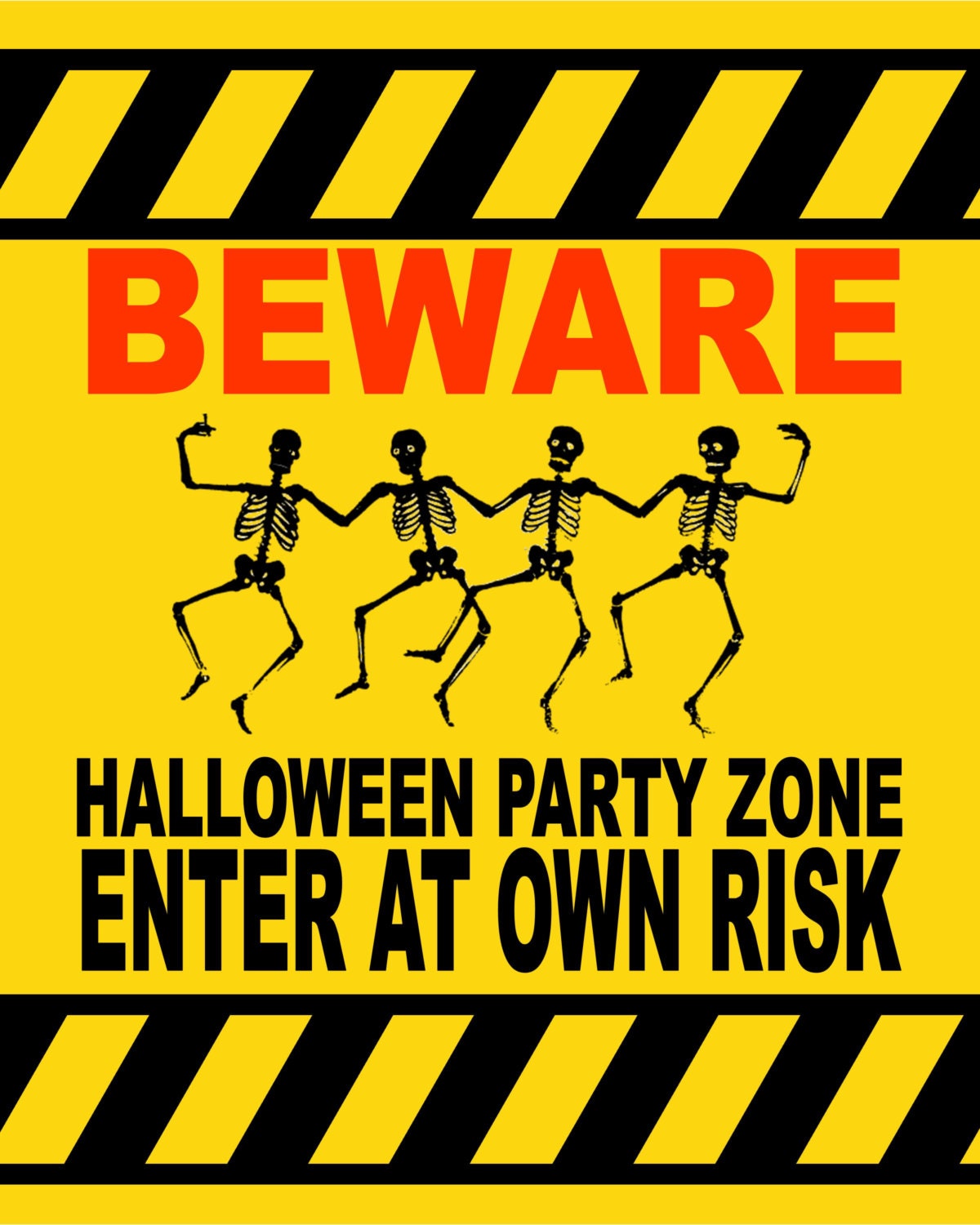 Halloween Beware Party Zone With Skeletons Yard Sign, Print, Poster ...