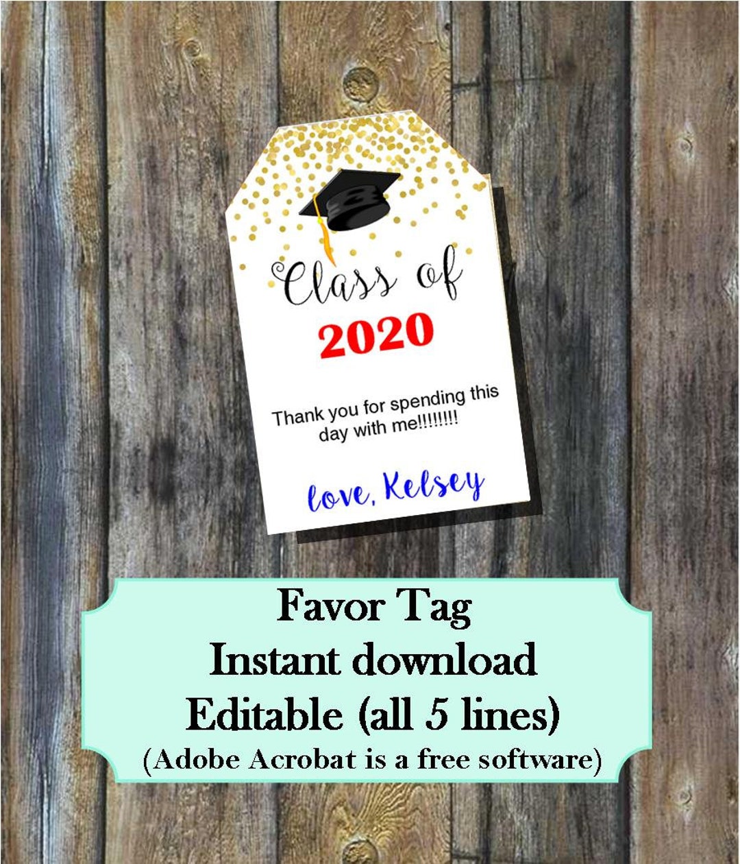 Graduation Party Favor Tags, Thank You, 3" X 2.5" - Editable Instant ...