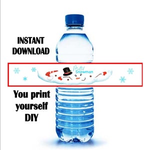 Christmas Melted Snowman Water Bottle Label, Instant Download, Do It ...