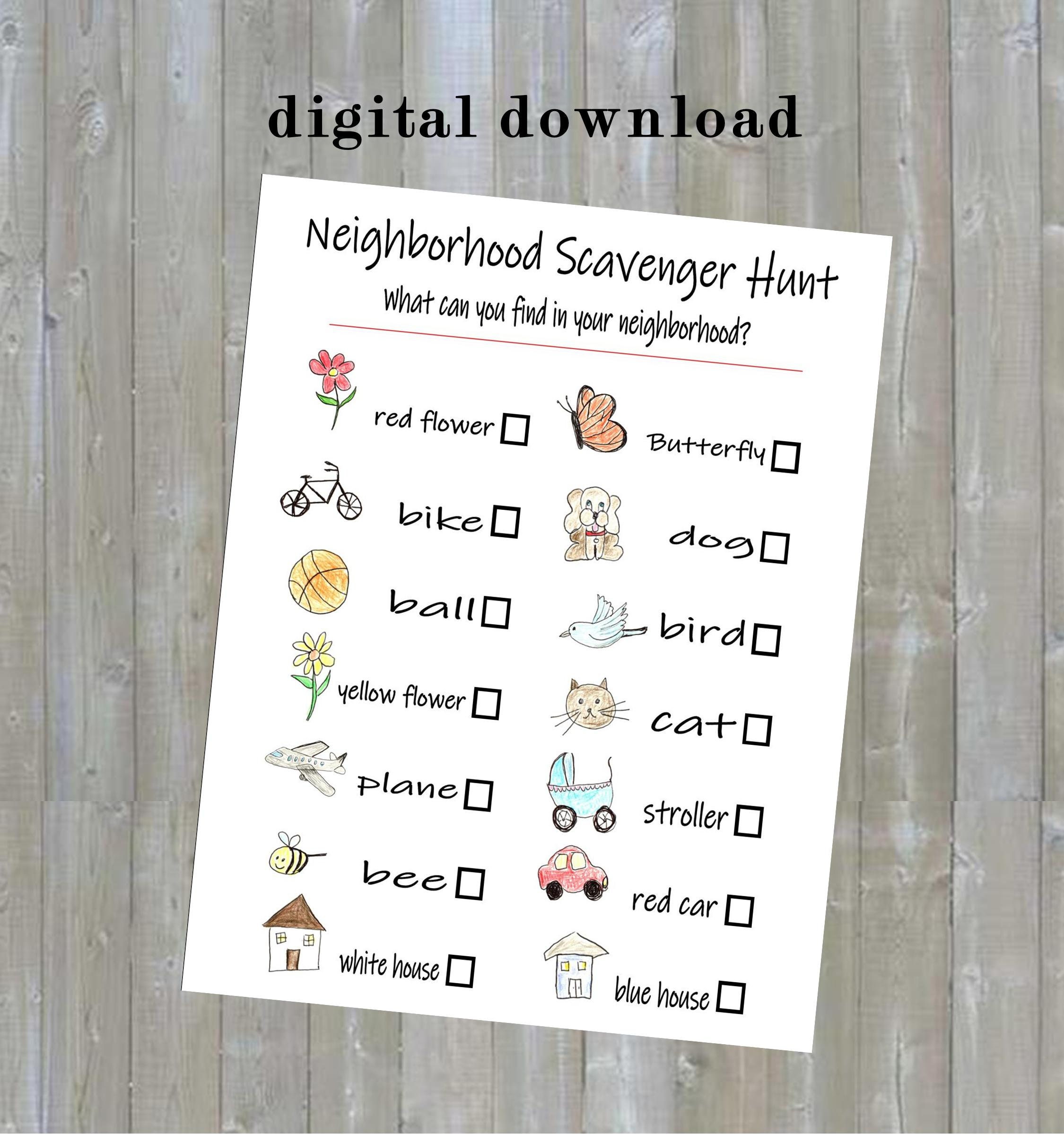 Neighborhood Scavenger Hunt, Kids Game, Take a Walk,instant Download ...