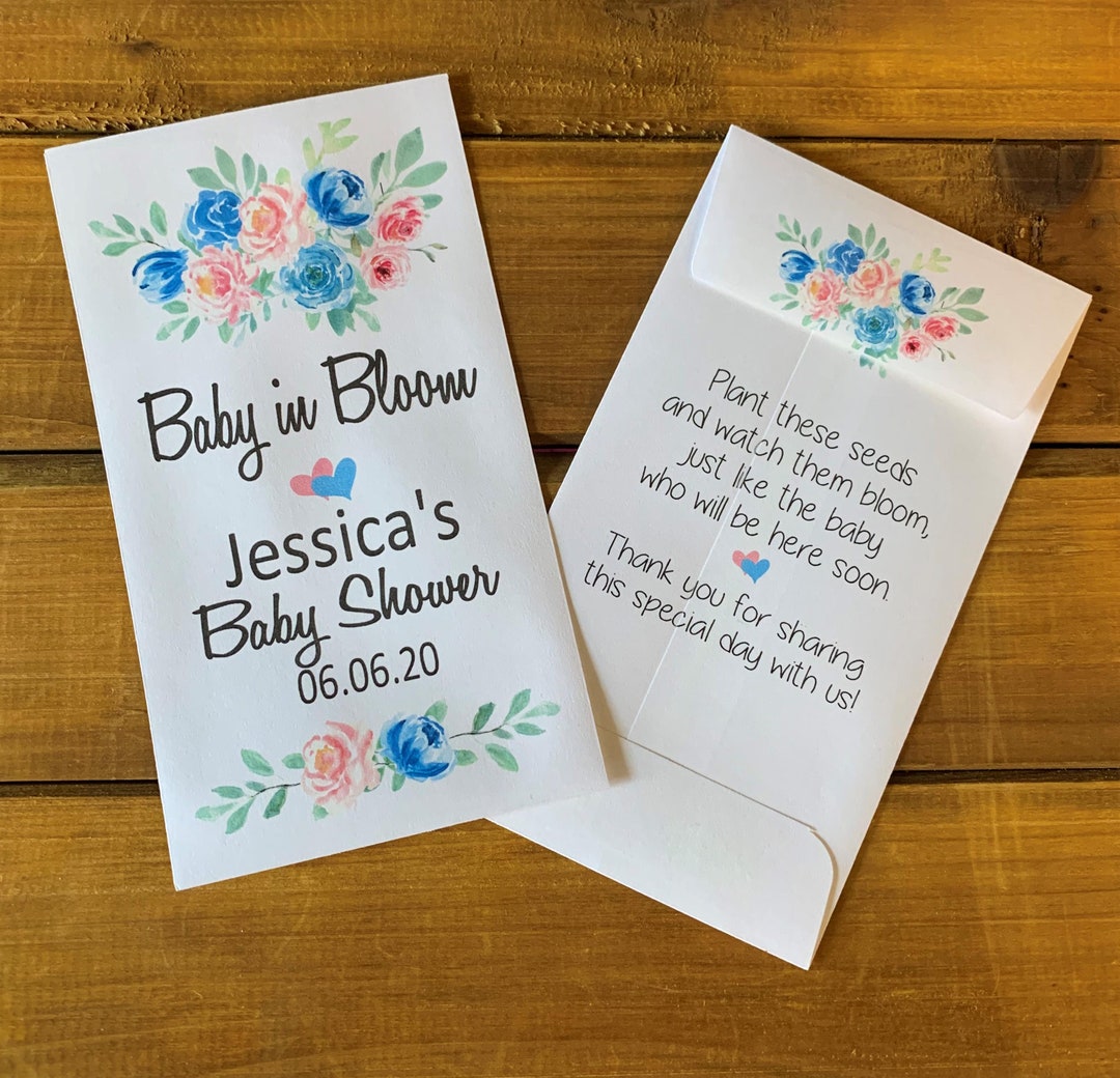 Baby in Bloom Seed Packet Favors, Pink and Blue Flowers for Baby Shower ...