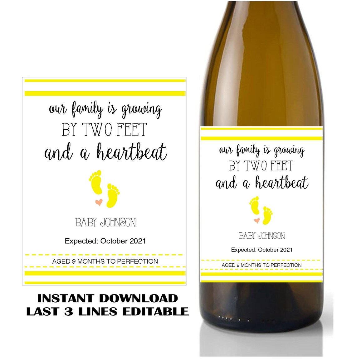 Pregnancy Announcement Yellow Wine Label, Baby Shower Favor, Adding Two ...