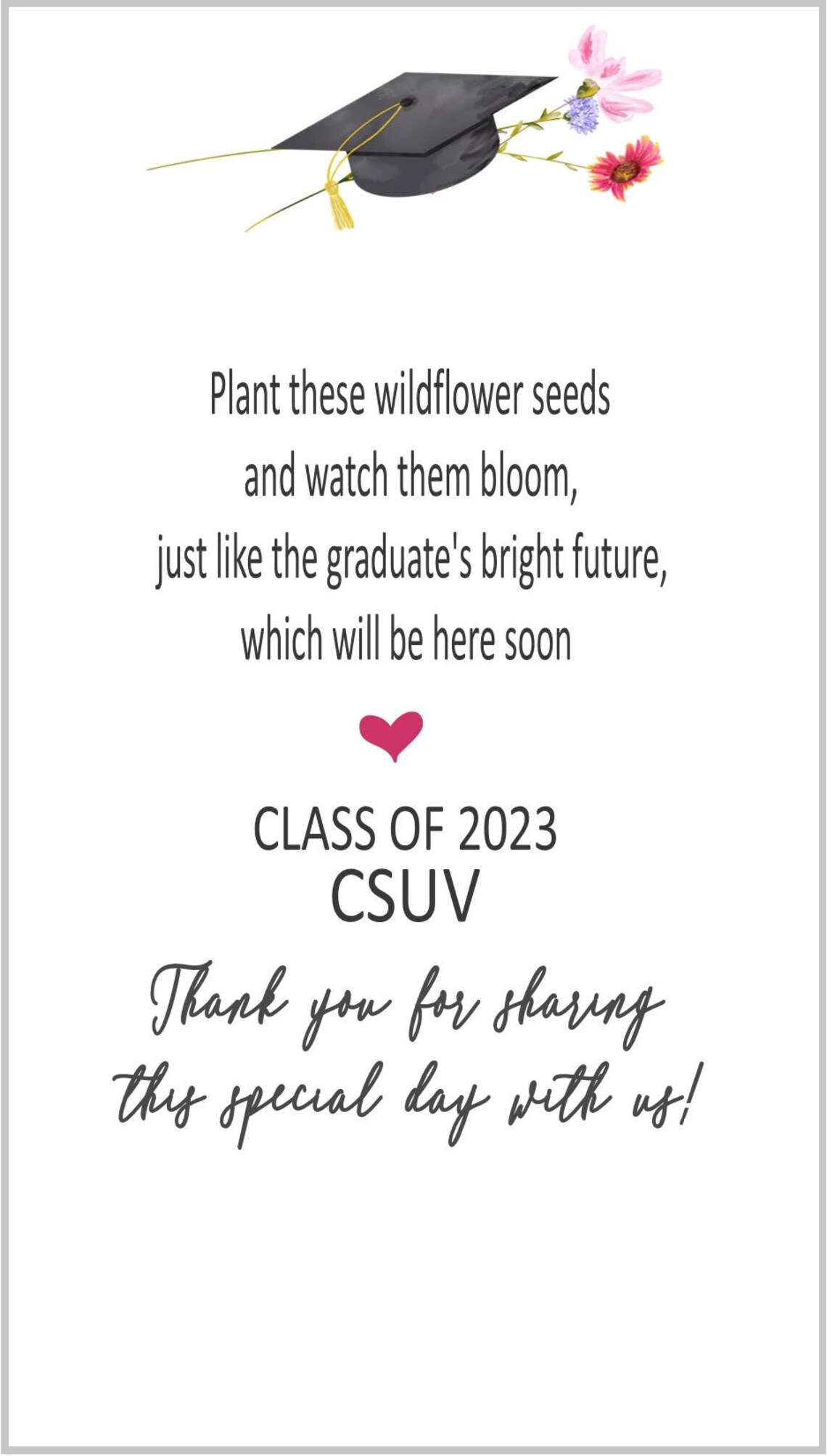 Graduation Favor Wildflower Seed Packets for Your Graduate, With Cap ...