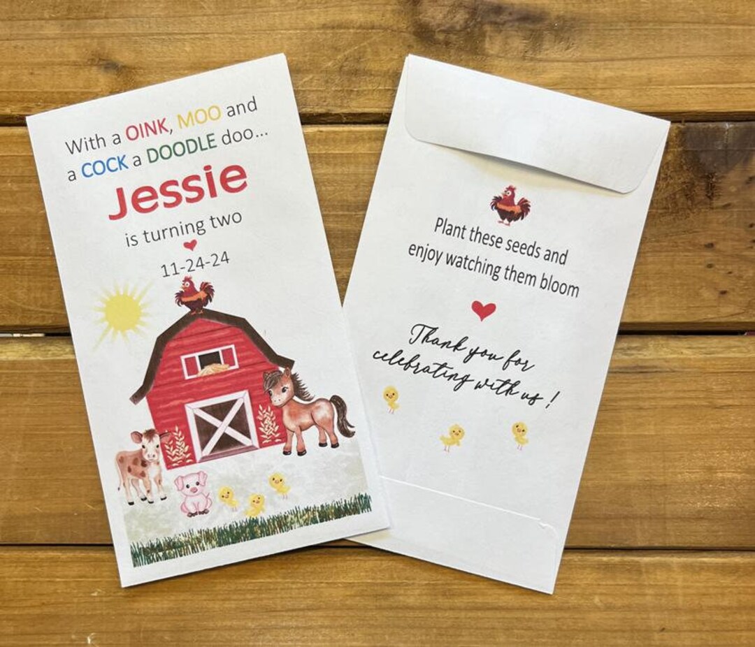 Red Barnyard Birthday Seed Packet Favors With Animals for Any Age ...
