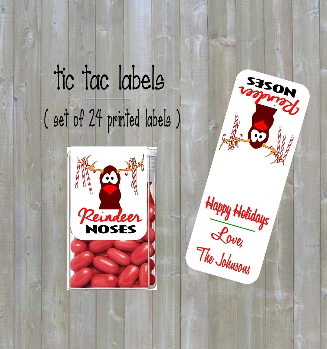 Christmas Reindeer Noses, Tic Tac Labels, Christmas Favor, Customized ...
