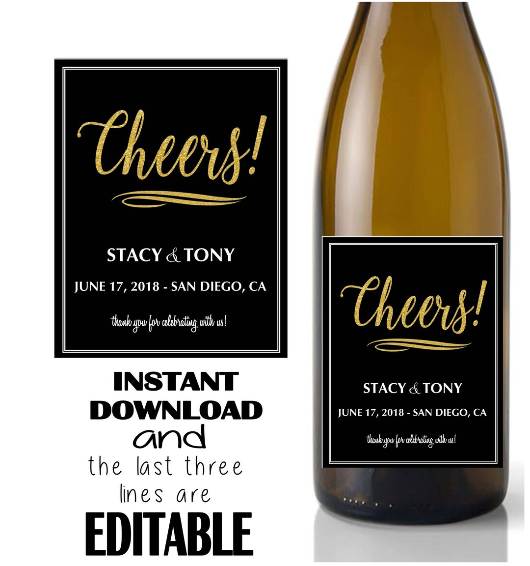 Wedding Cheers Wine Label - You Add Your Names and Date or Other Text ...