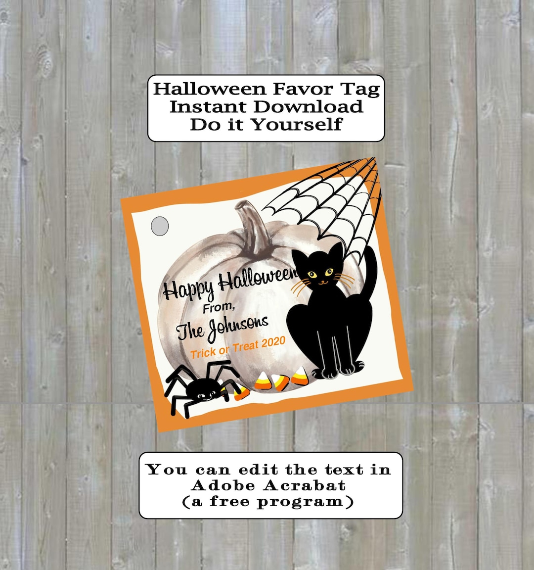 Black Cat Spider and Pumpkin Halloween Favor Tag, Trick or Treat 2.75H ...