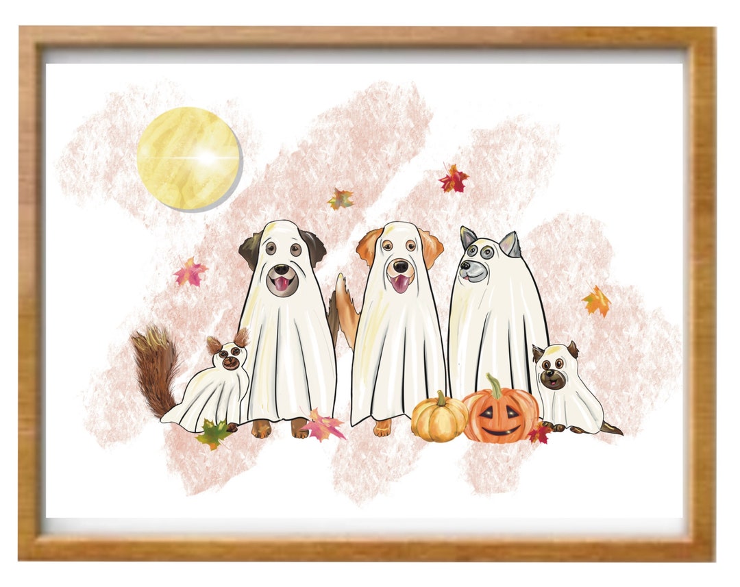Halloween Dog and Cat in Ghost Costume Digital Print Instant Download ...