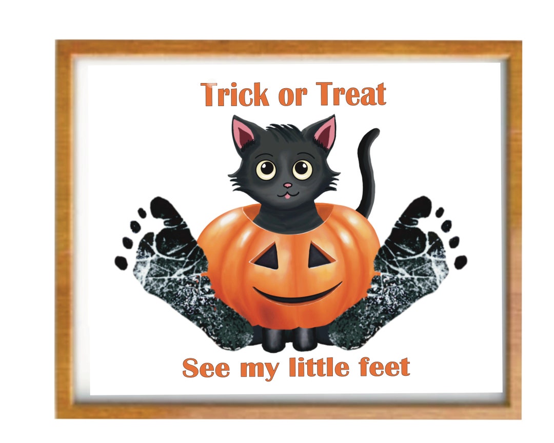 Halloween Cat in Pumpkin Footprint Art, Do It Yourself - Instant ...