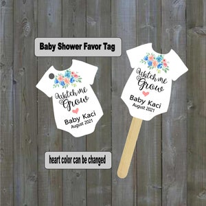 Pink and Blue Flowers Baby Shower Favor Tag , Watch Me Grow, 2.5h X 2 ...