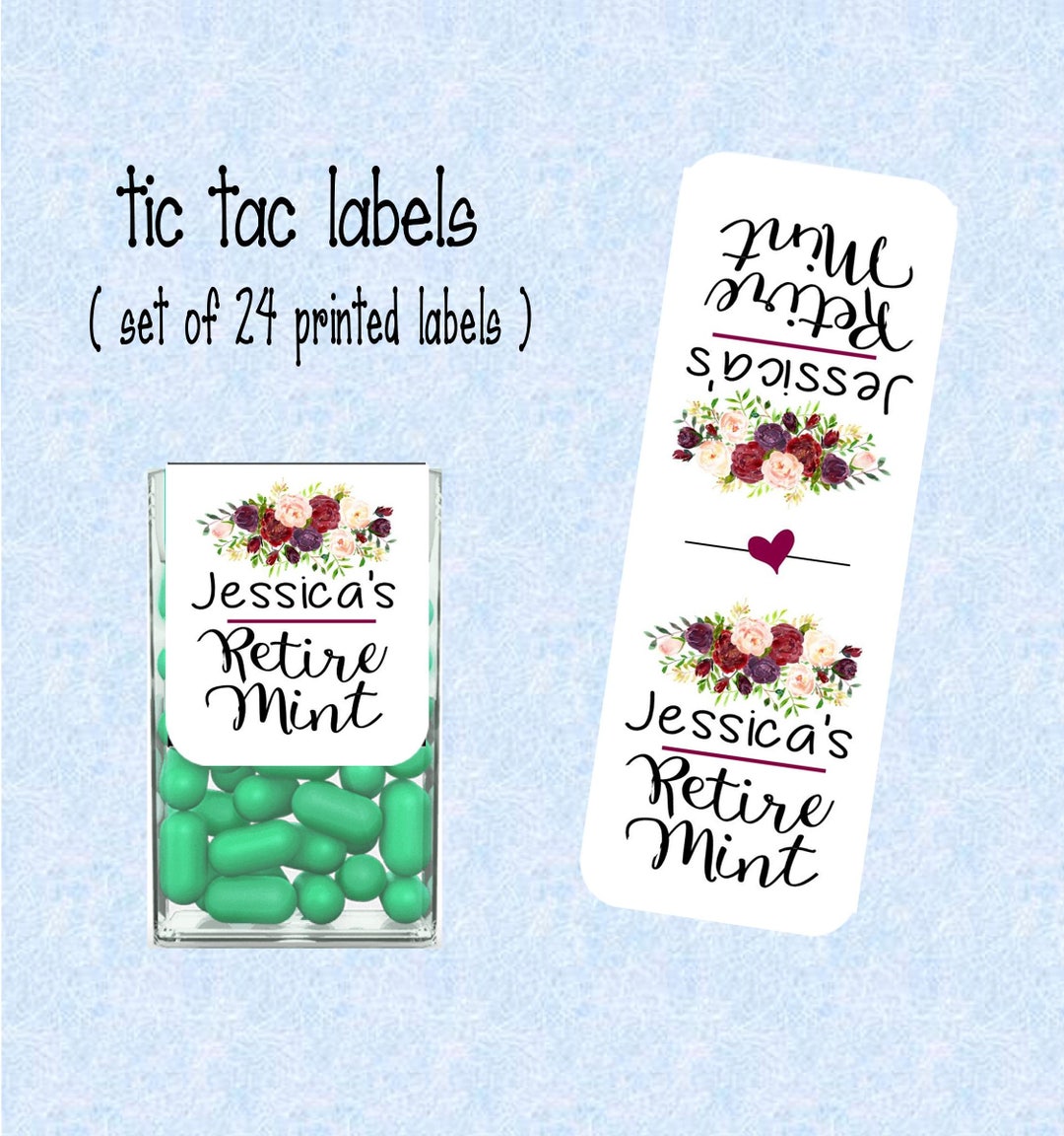 Retirement Favor Tic Tac Labels, Stickers Customized set of 24 Printed ...