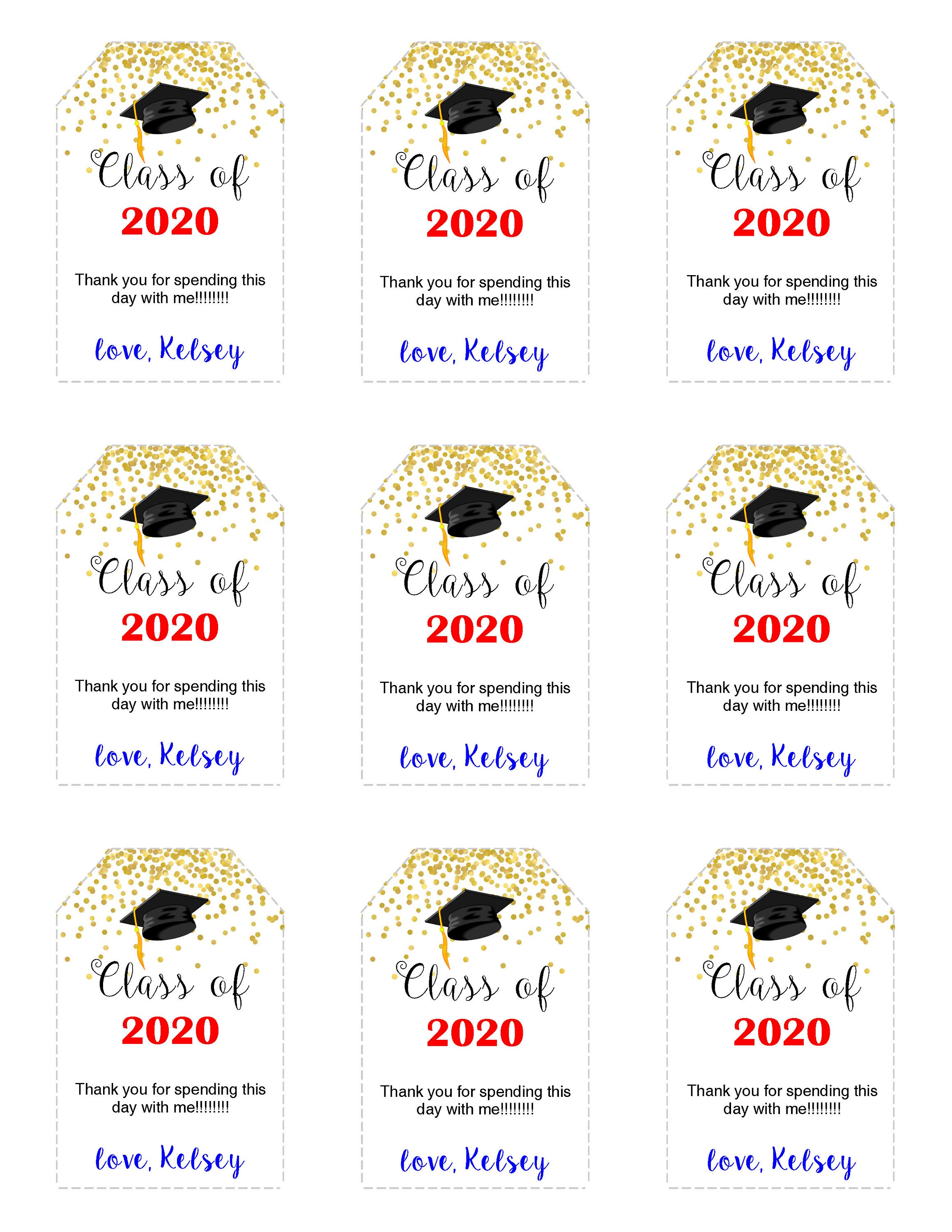 Graduation Party Favor Tags, Thank You, 3" X 2.5" - Editable Instant ...