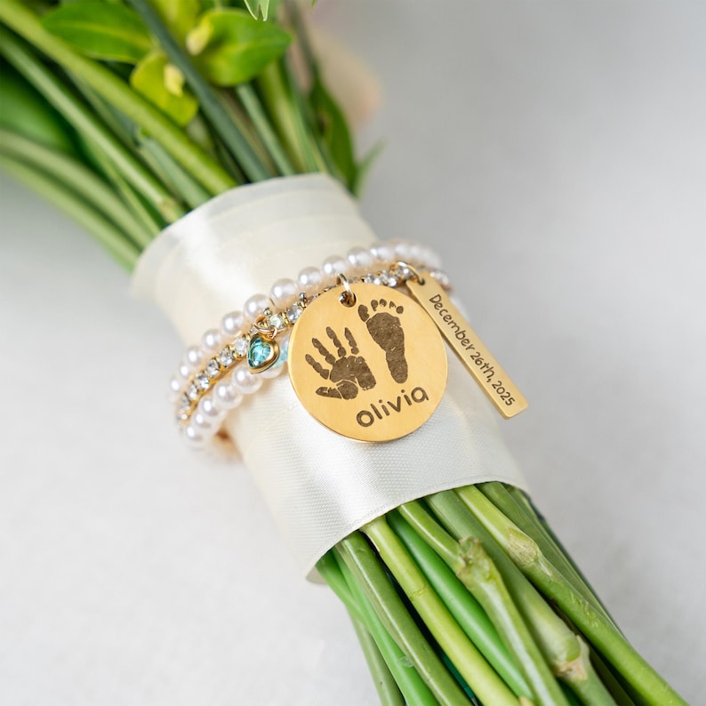 Custom Baby Handprint Footprint Bouquet Charm, Personalized Wedding ...