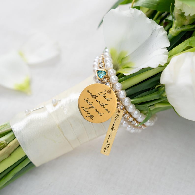 Personalized Dad Memorial Bouquet Charm, Engraved Walk With Me Today ...