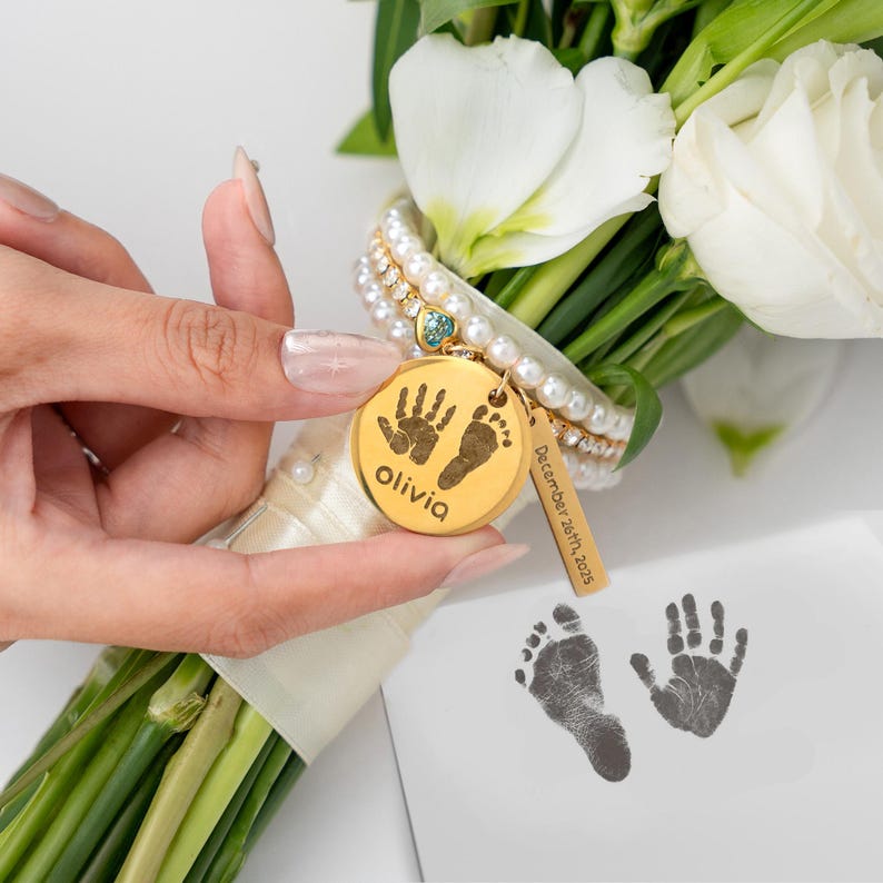 Custom Baby Handprint Footprint Bouquet Charm, Personalized Wedding ...