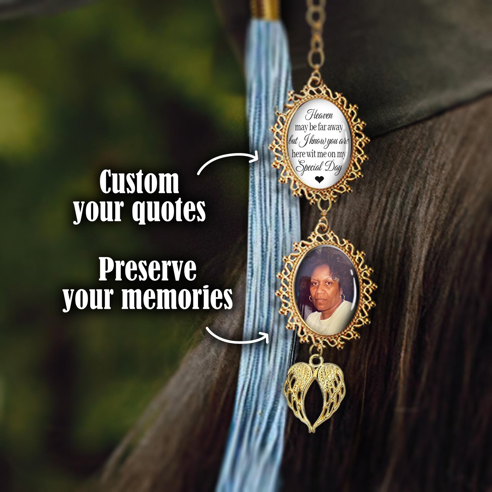 Graduation Tassel Charm With Angel Wings, Custom Photo Graduation ...