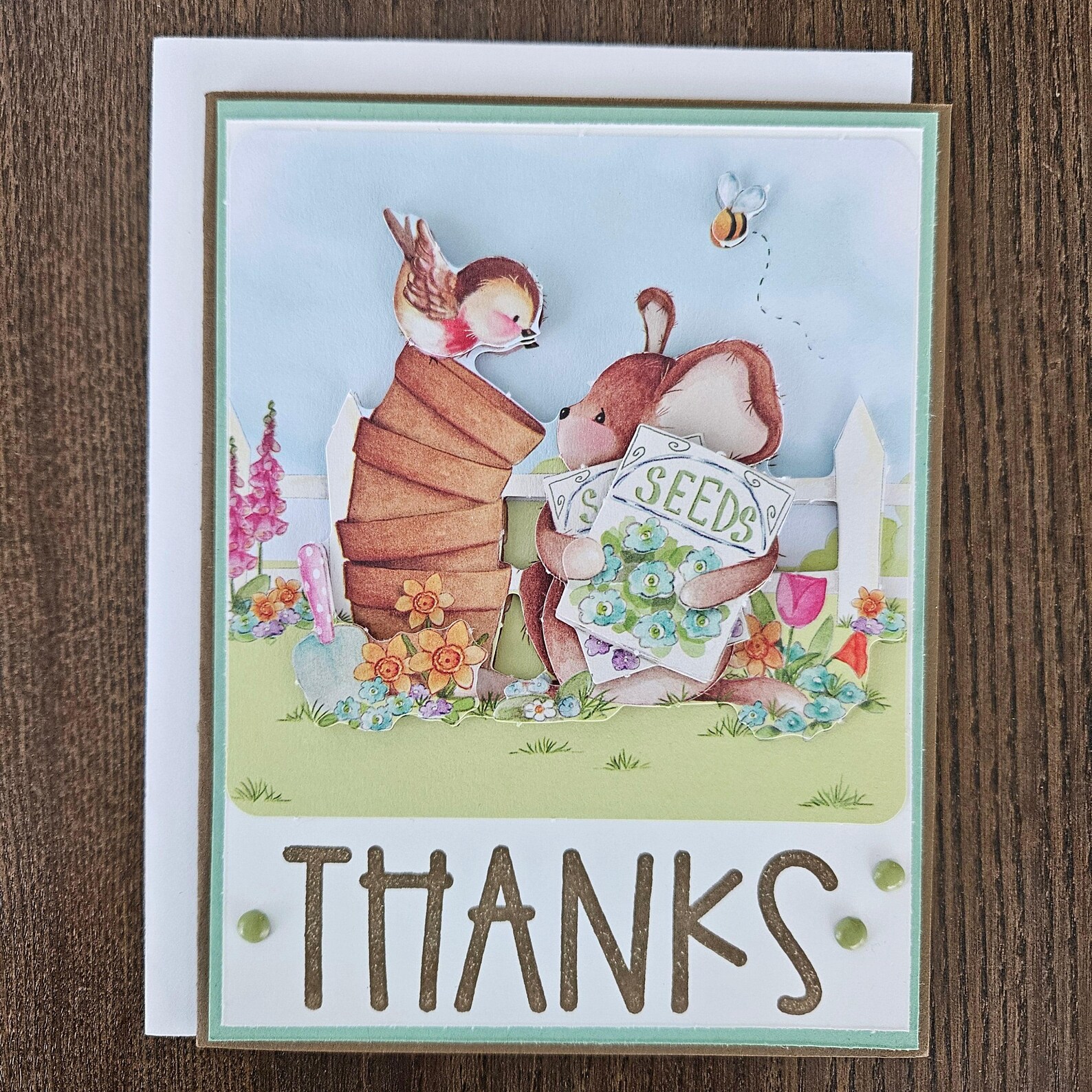 Handmade Thank You Card - Cute Mouse & Garden, Decoupage Design - Etsy