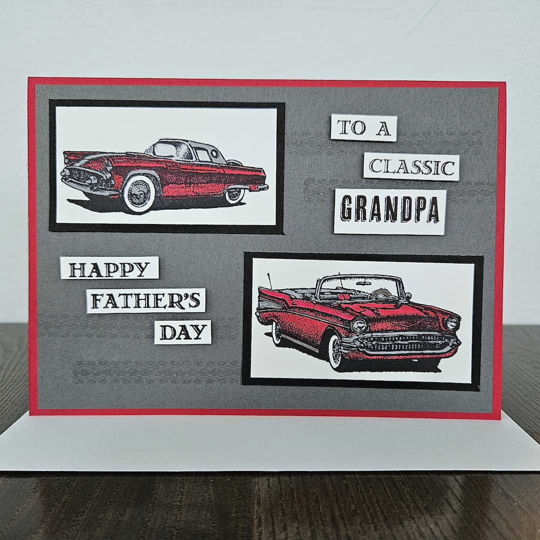 Handmade Father’s Day Card, Vintage Car Greeting Card, Hand-colored ...