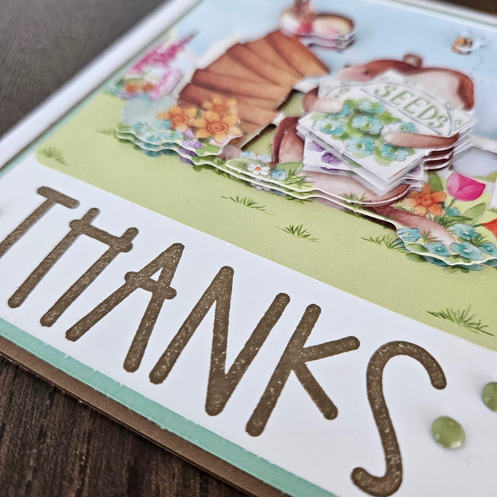 Handmade Thank You Card - Cute Mouse & Garden, Decoupage Design - Etsy