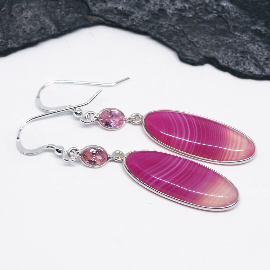 The Power of Pink Hot Pink Banded Agate and Pink Topaz Sterling Silver ...