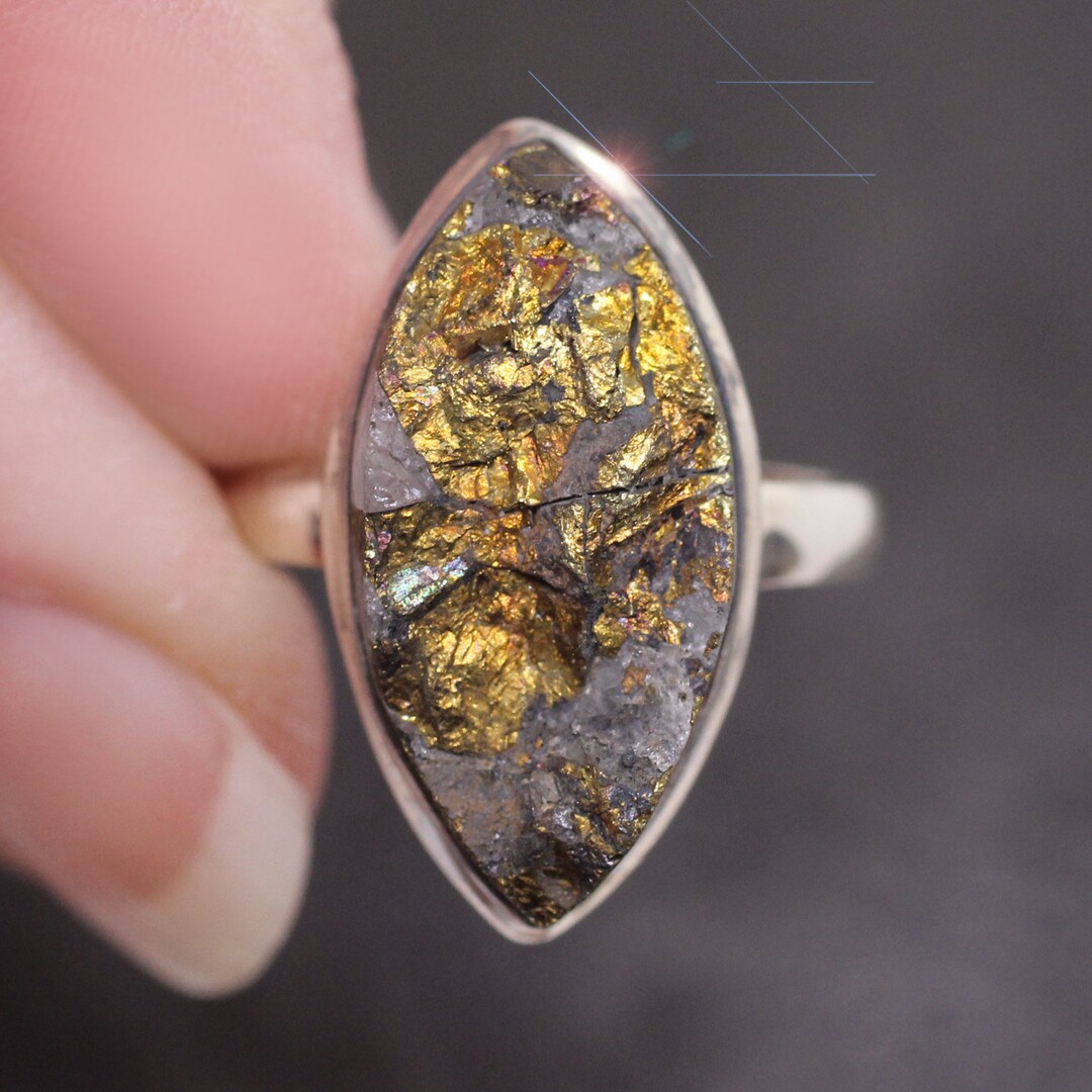 Golden Rainbow - Amazing Rough and Raw Chalcopyrite Sterling Silver ...