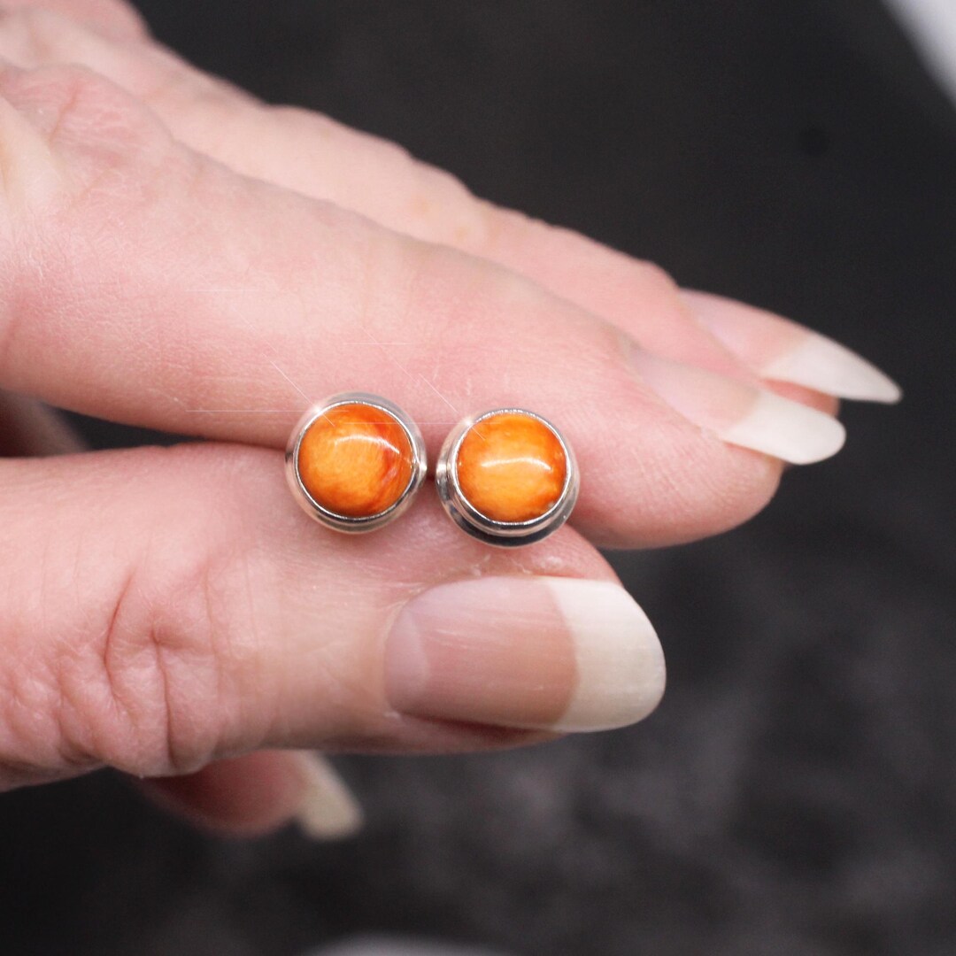 Juicy Orange - Spiny Oyster Sterling Silver Studs Earrings - Etsy