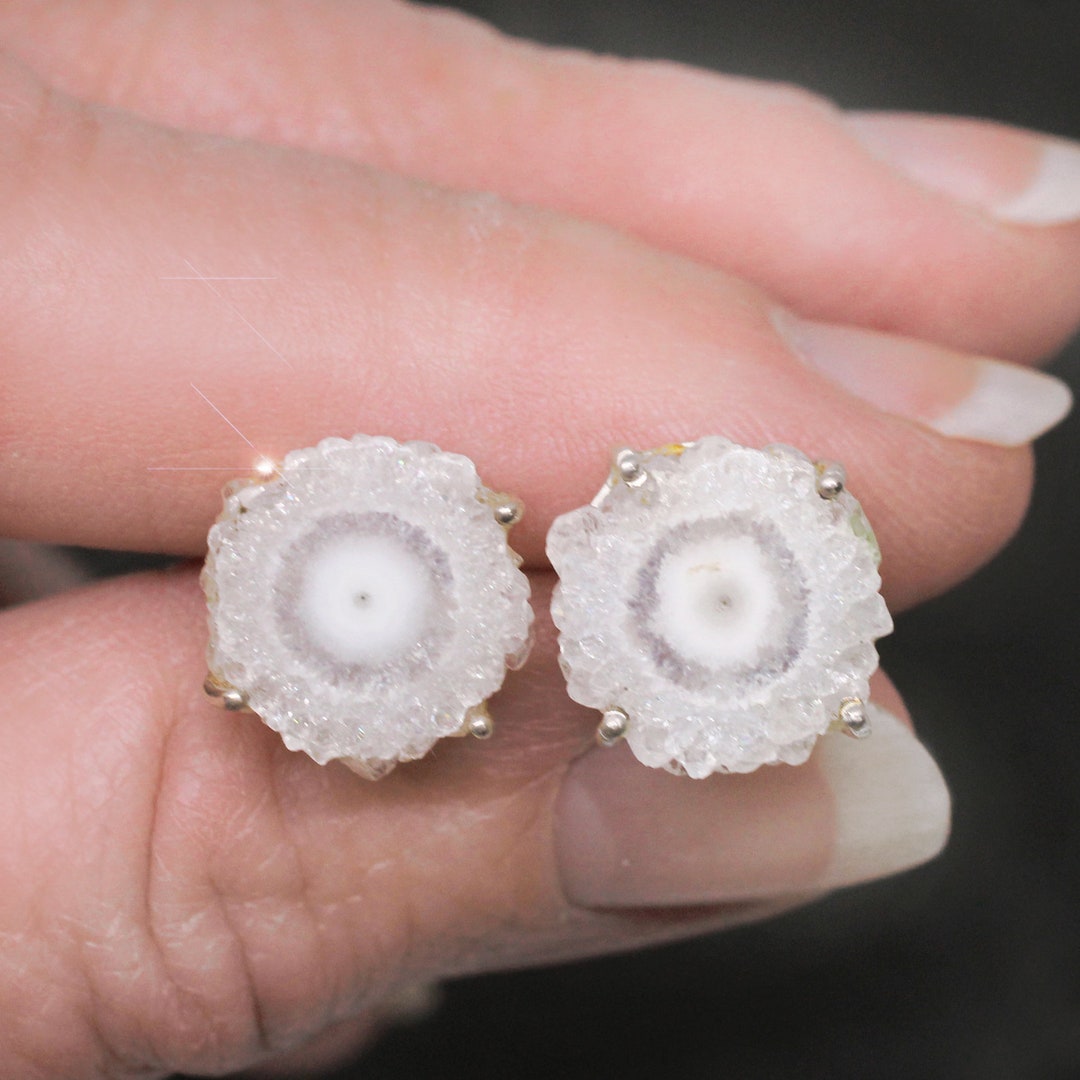 Crystal Snowflake - Frosty White Druzy Geode Stalactite Slice Sterling ...