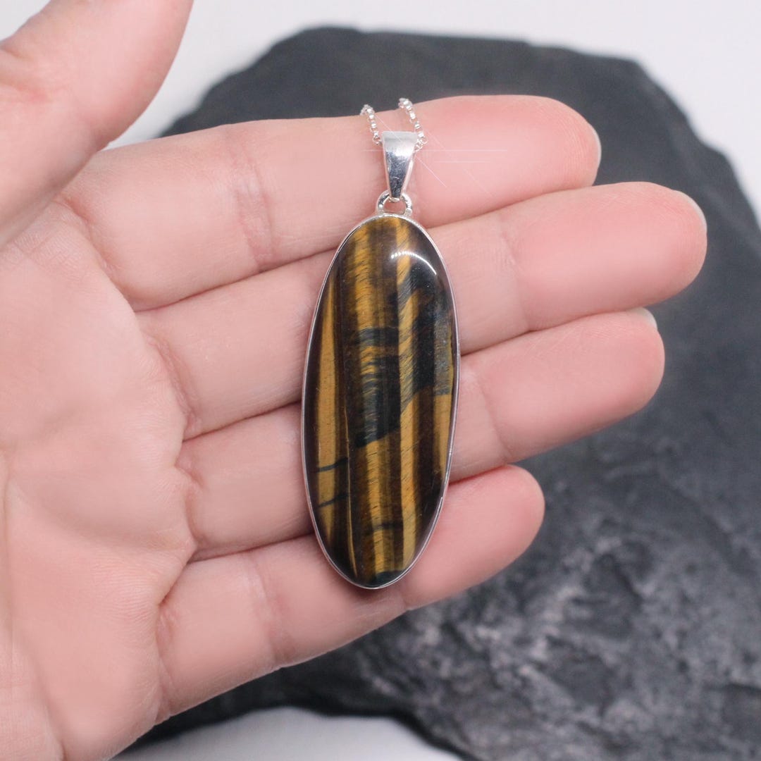 Hawks Eye - Blue & Gold Shimmering Tiger Eye Sterling Silver Necklace ...