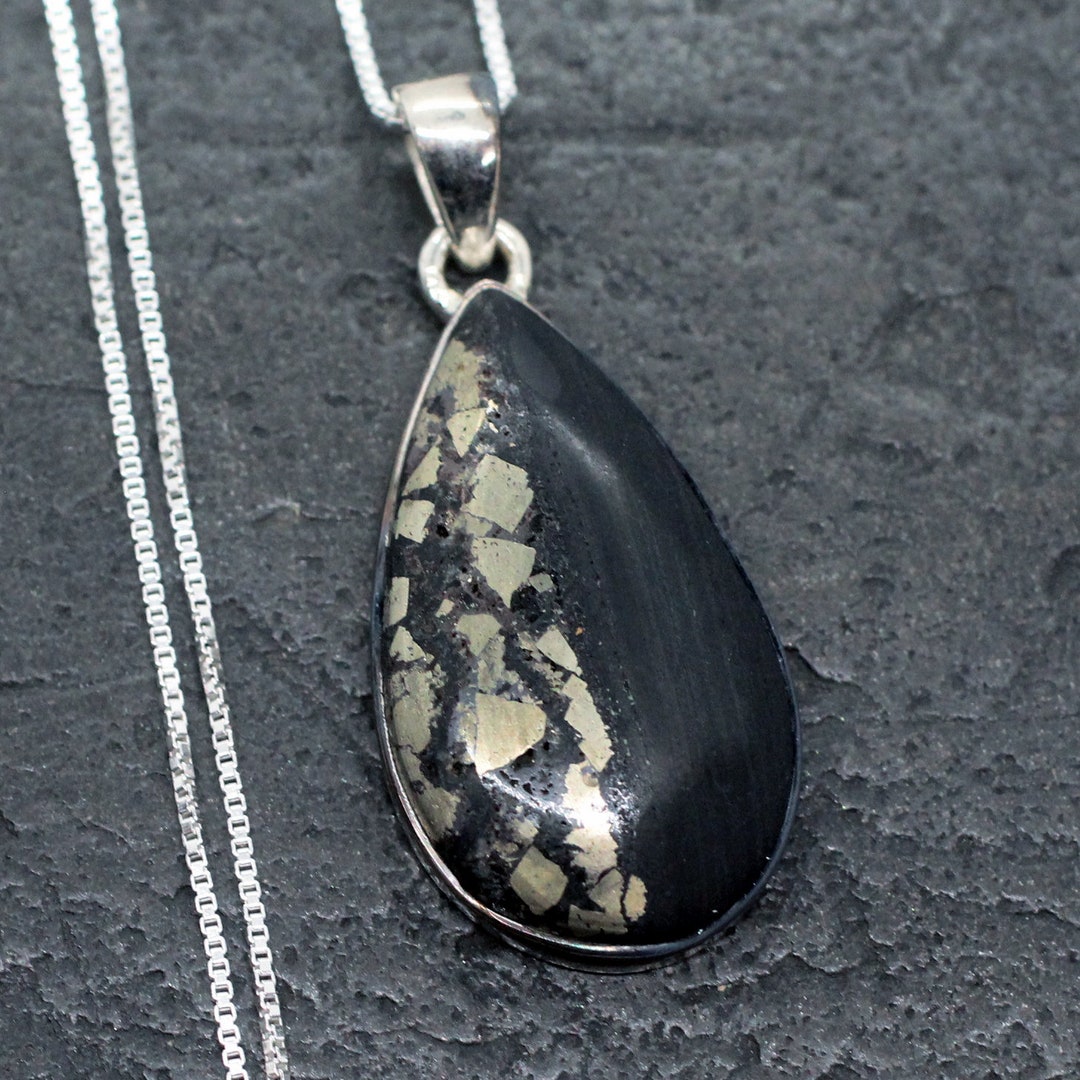 Gold Rush - Natural Raw Basalt and Pyrite Sterling Silver Necklace - Etsy
