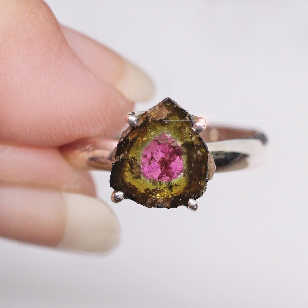Watermelon Summer - Genuine Watermelon Tourmaline Slice Sterling Silver ...