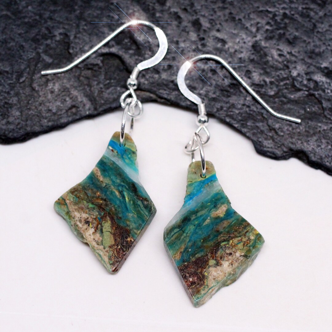 By the River - Rare Peruvian Blue Opal Drop Sterling Silver Earrings - Etsy