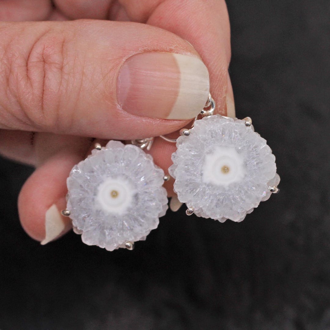 Crystal Snowflake - Frosty White Druzy Geode Stalactite Slice Sterling ...