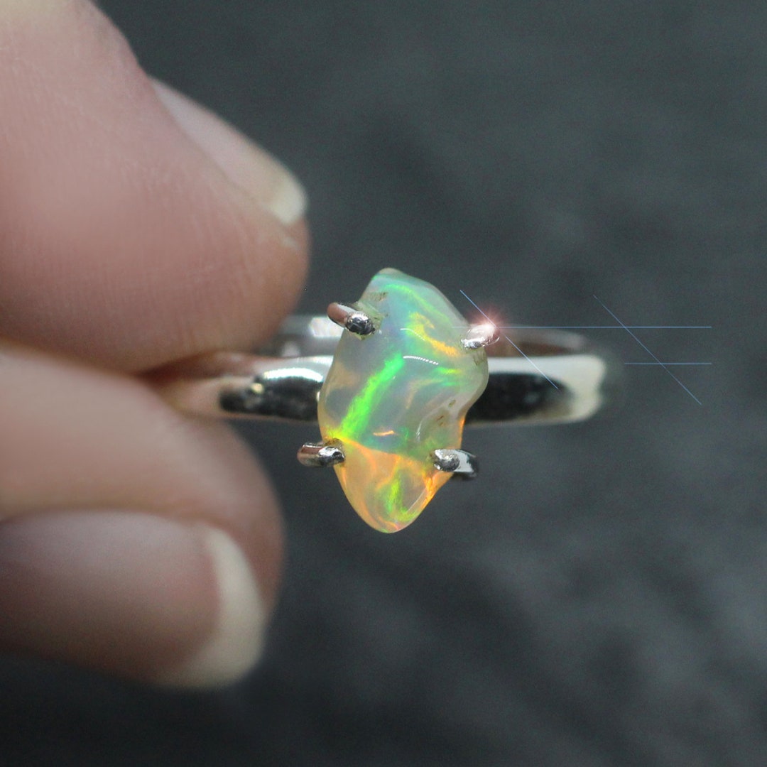 Geology's Rainbow - Genuine Raw Welo Opal Sterling Silver Ring - Size 8 ...