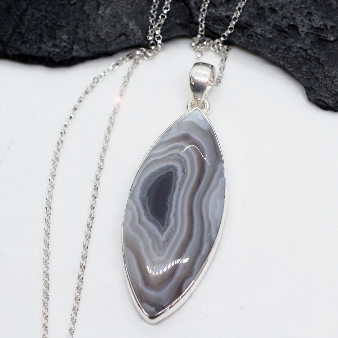 The Vortex - Beautiful Warm Gray Banded Agate Slice Sterling Silver ...