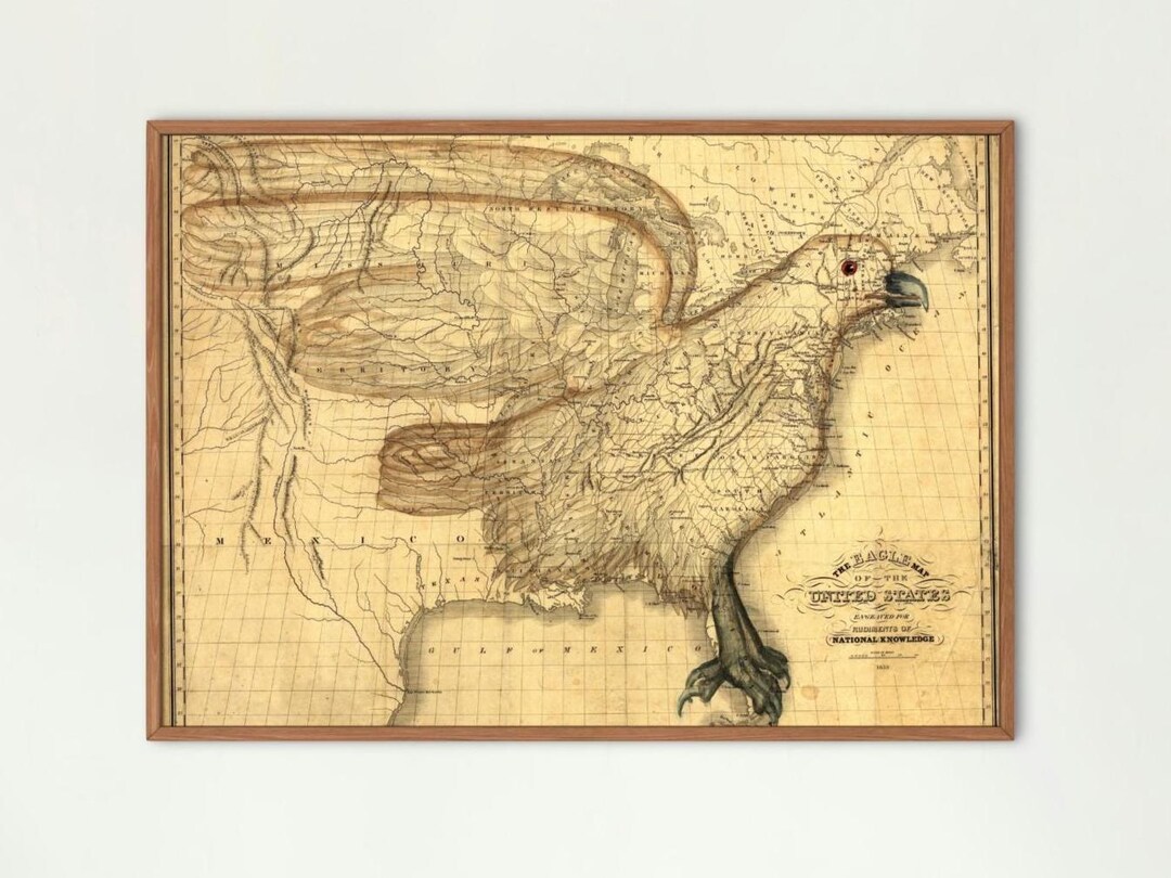 The Eagle Map of the United States Vintage 1833 Patriotic Artwork ...
