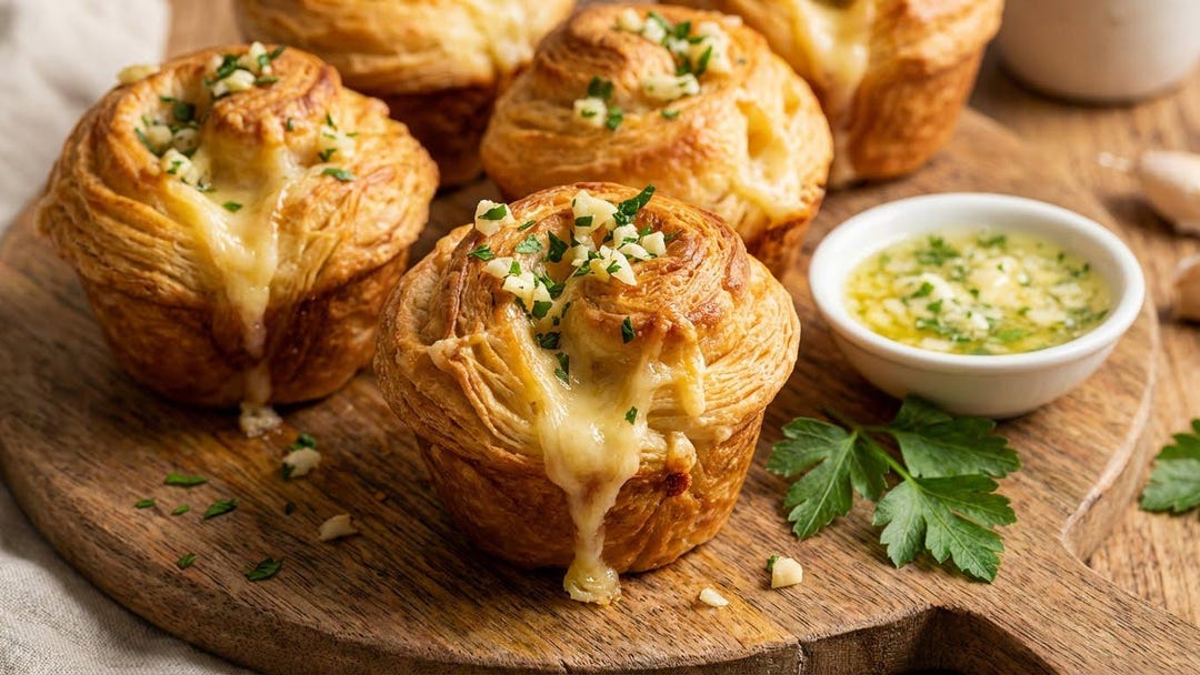 Cheesy Garlic Cruffins Recipe | Savory Croissant Muffin (digital ...