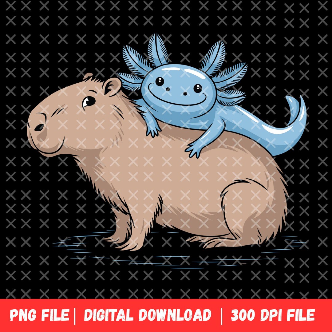 Cute Axolotl Riding Capybara PNG | Kawaii Animal Friends Digital ...