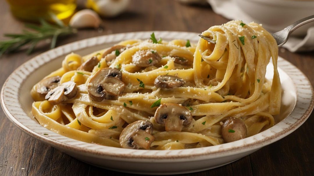 Creamy Mushroom Fettuccine Alfredo Recipe | Vegetarian Dinner (PDF ...