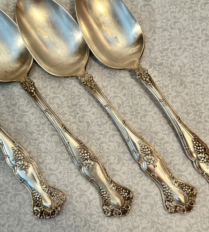 Antique 1847 Rogers Bros Silver Vintage Grape Serving Spoons, Set of 4 ...