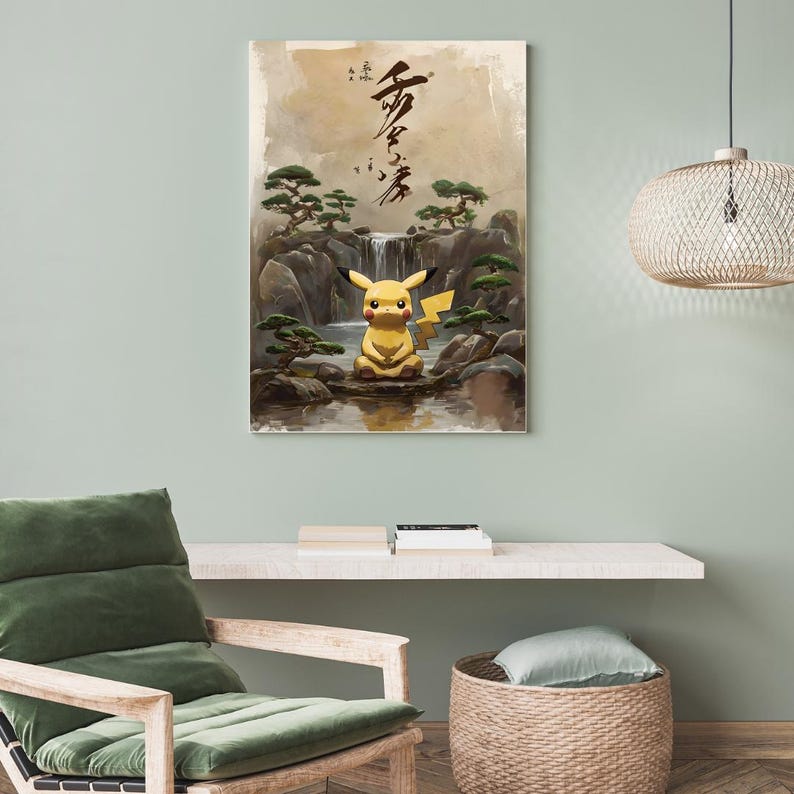 Vintage Pikachu Pokemon Poster - Japanese Tapestry Style Art, Pikachu ...