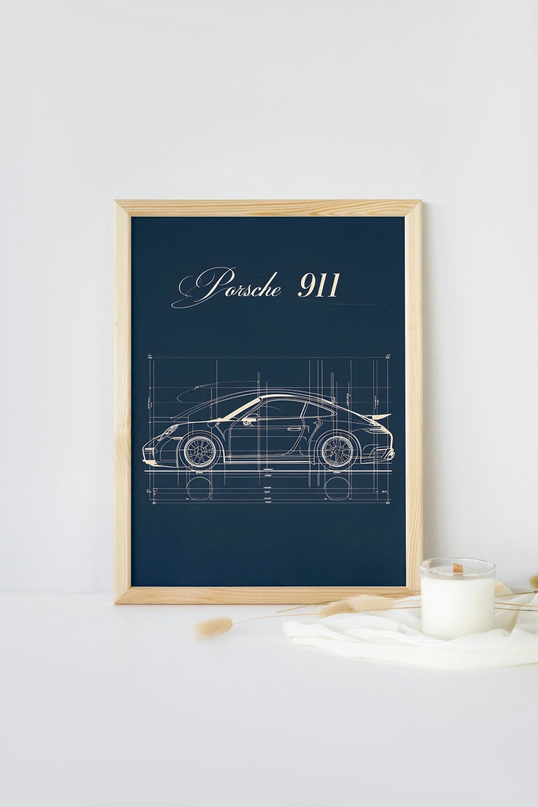 Porsche 911 Blueprint Poster - Vintage Minimalistic Wall Art, Aesthetic ...
