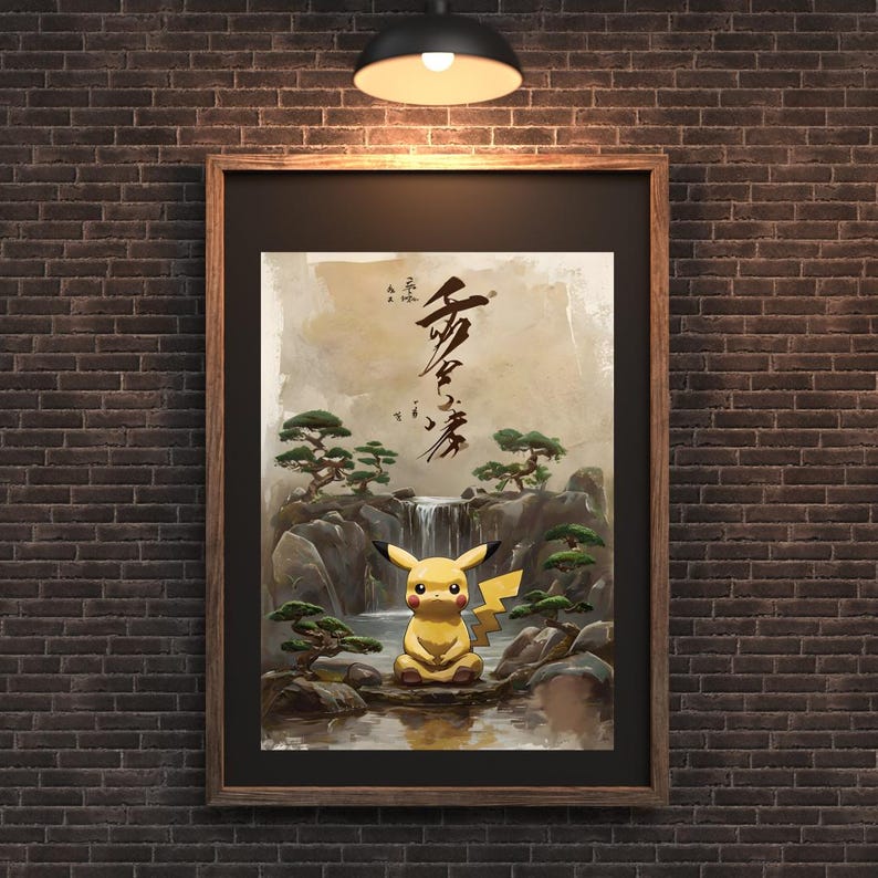 Vintage Pikachu Pokemon Poster - Japanese Tapestry Style Art, Pikachu ...