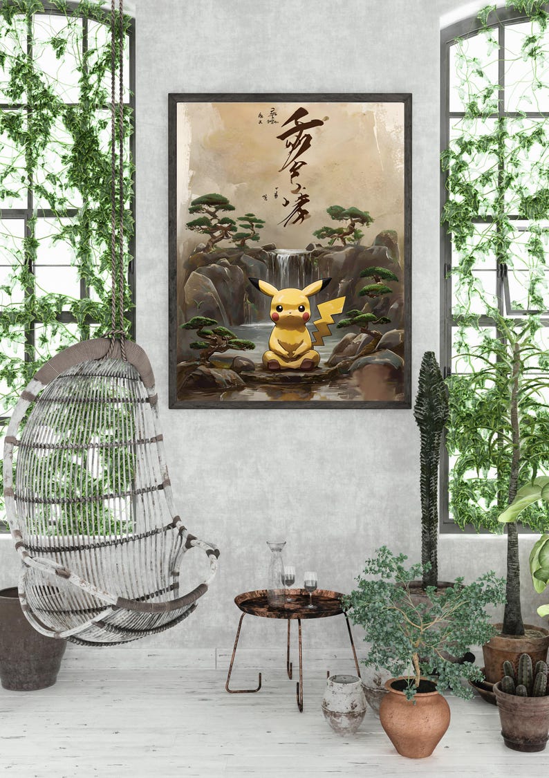 Vintage Pikachu Pokemon Poster - Japanese Tapestry Style Art, Pikachu ...