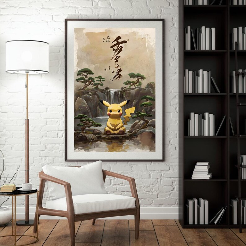 Vintage Pikachu Pokemon Poster - Japanese Tapestry Style Art, Pikachu ...