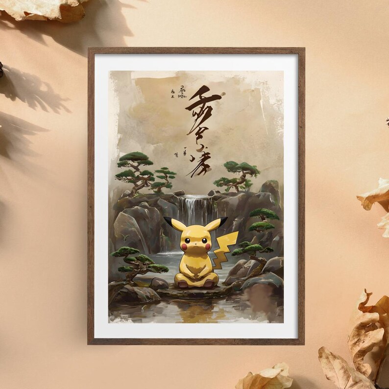 Vintage Pikachu Pokemon Poster - Japanese Tapestry Style Art, Pikachu ...
