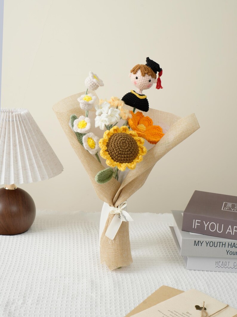 Handmade Graduation Crochet Flowers Bouquet for Grad Gifts -sunflower ...