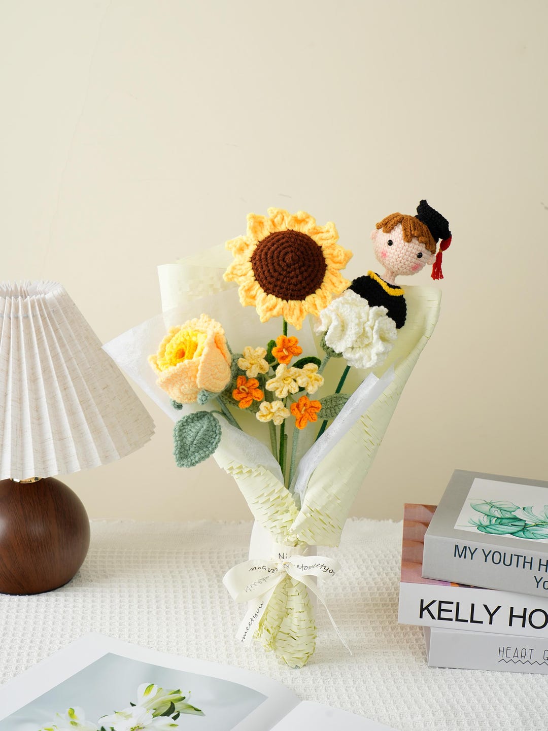 Handmade Graduation Crochet Flowers Bouquet for Grad Gifts -sunflower ...